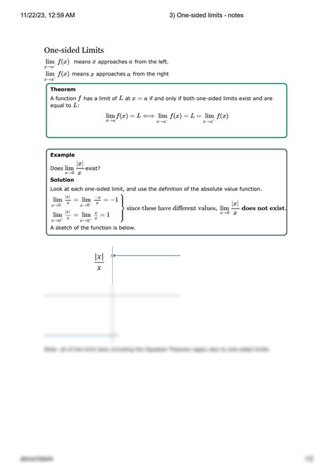 SOLUTION One Sided Limits Notes Studypool