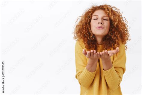 Dreamy Lovely Tender And Romantic Redhead Curly Woman Wear Yellow