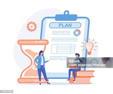 사업 계획 목표 비즈니스 작업 흐름 시간 관리 플랫 벡터 현대 그림 개념에 대한 스톡 벡터 아트 및 기타 이미지 개념