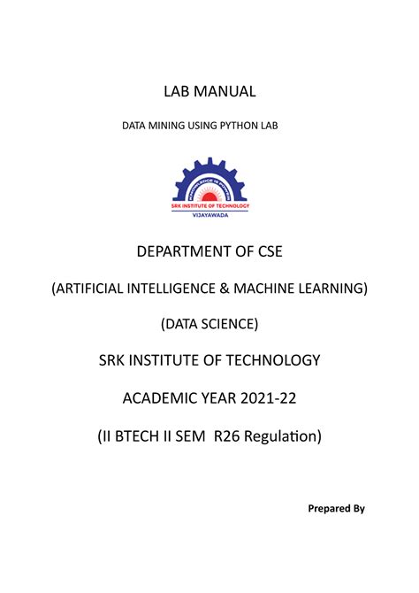 Data Mining Lab Manual 2 2 Lab Manual Data Mining Using Python Lab Department Of Cse
