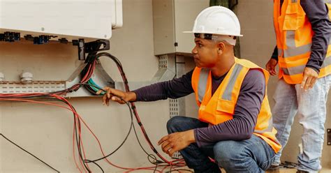 안전 조끼와 안전모를 쓴 두 남자가 전기 장비를 작업하고 있다 사진 Unsplash의 건축 이미지