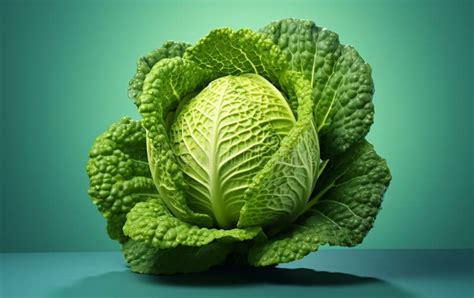 A Realistic Illustration Of A Single Cabbage With A Minimalist Design On A Light Background