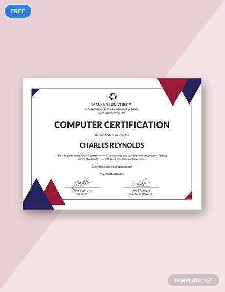 A Well Crafted Eye Catching Diploma Certificate Template For Computer Certification Editable