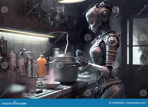 Generative Ai Futuristic Face Female Humanoid Robot A Technological