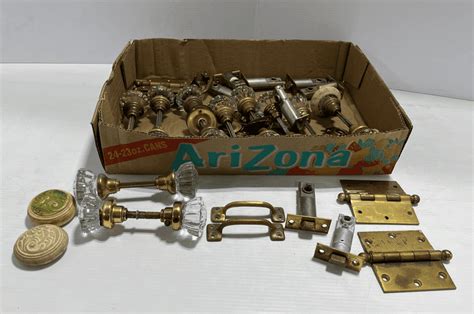 Older Door Knobs Include 10 Glass 4 Hinges And 4 Brass