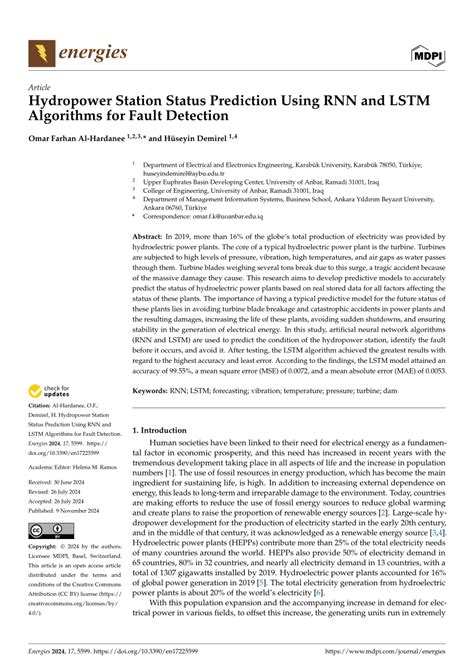 pdf hydropower station status prediction using rnn and lstm algorithms for fault detection