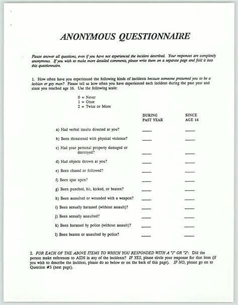 Anonymous Questionnaire Unt Digital Library