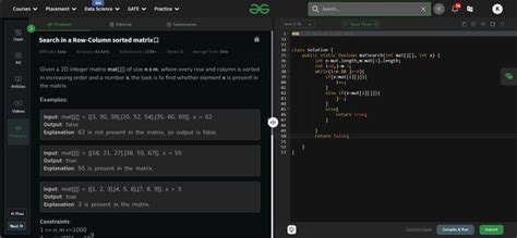 Gfg160 Geekstreak2025 Geeksforgeeks Dsa Matrixsearch Sortedmatrix