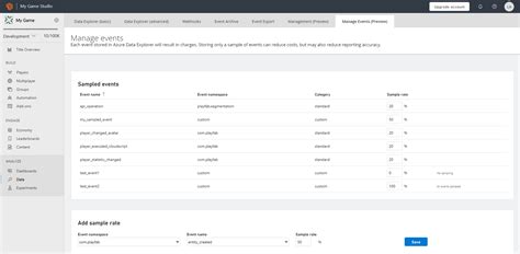 manage events with sampling playfab microsoft learn