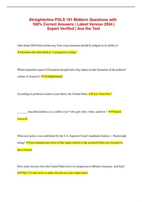 Straighterline Pols 101 Midterm Questions With 100 Correct Answers Latest Version 2024