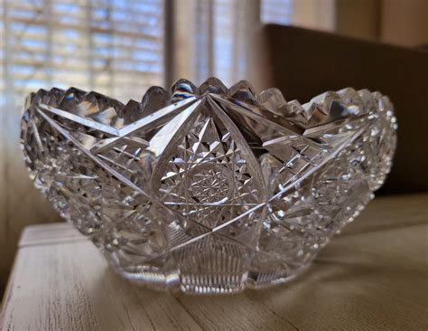 Vintage Crystal Cut Glass Bowl Abp American Brilliant Round Bowl