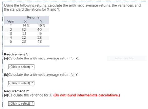 Using The Following Returns Calculate The Arithmetic Average Returns