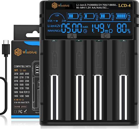 Wissblue Chargeur De Batterie 18650 écran Lcd Pouvant Afficher La Capacité Chargeur Rapide