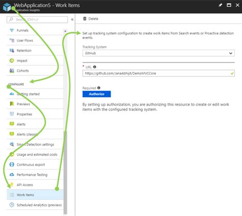 create vsts work items or github issues for application insights from