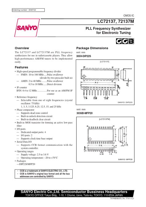 Lc72137 Datasheet Lc72137sanyosemicondevicepdf Pll Frequency
