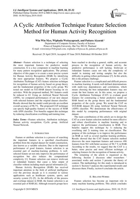 A Cyclic Attribution Technique Feature Selection Method For Human Activity Recognition Ijisa