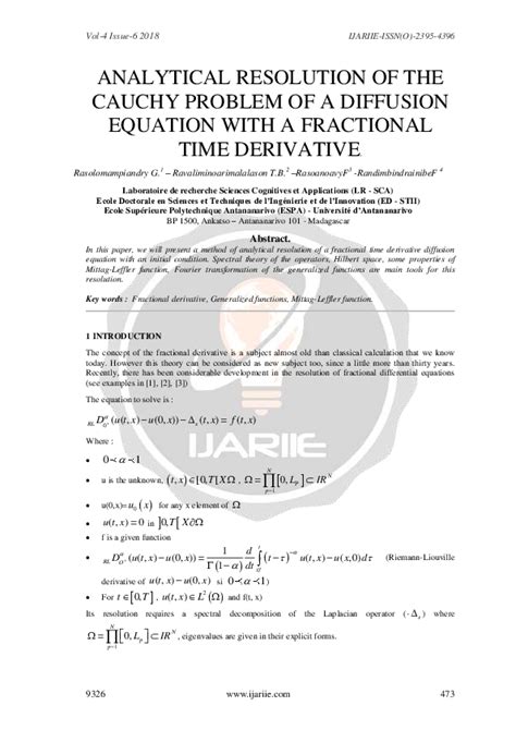Pdf Analytical Resolution Of The Cauchy Problem Of A Diffusion