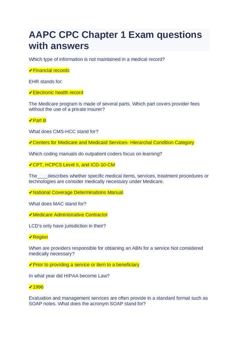 Aapc Cpc Exam Chapter 1 Questions With Answers 2023 Exams Nursing