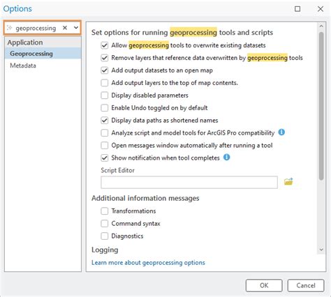 search item properties and application settings—arcgis pro documentation