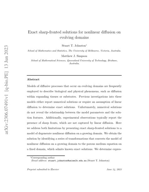 Pdf Exact Sharp Fronted Solutions For Nonlinear Diffusion On Evolving Domains