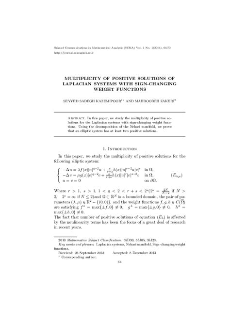 Pdf Multiplicity Of Positive Solutions Of Laplacian Systems With Sign