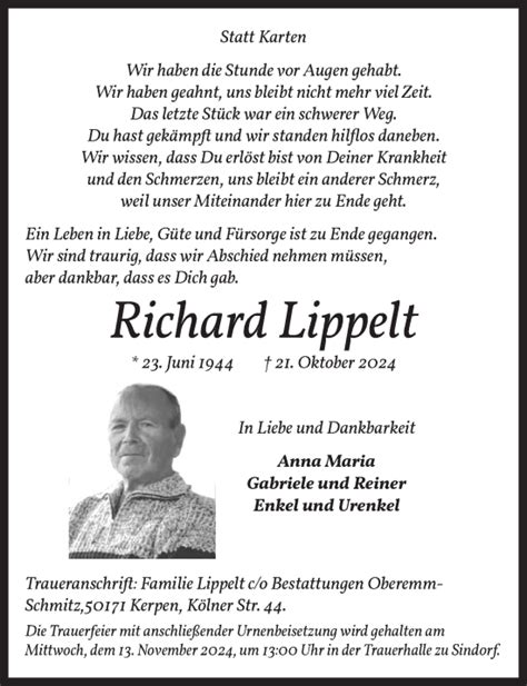 Traueranzeigen Von Richard Lippelt Wirtrauern