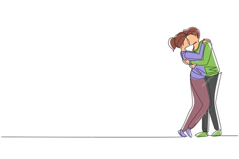 사랑하는 커플이 키스하고 포옹하는 단일 선 그림 젊은 로맨틱 커플 사랑하는 커플이 키스하는 행복한 남자와 여자가 결혼식 파티를 준비합니다 연속적인 선 그림 디자인 그래픽 터