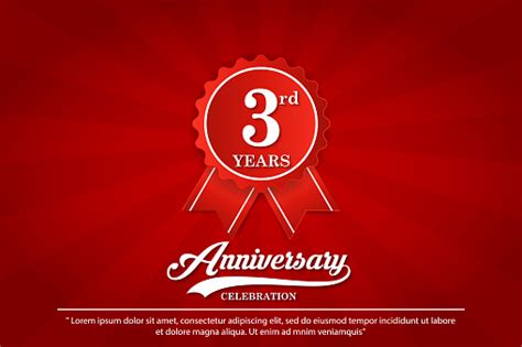 3 주년 기념 헝겊 레드 리본의 우아함으로 고립 된 기념일 로고 웹 배지 축하 인사말 카드 및 초대 카드를위한 벡터 일러스트