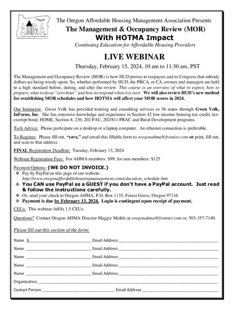 Fillable Online Webinar The Management And Occupancy Review Mor Fax Email Print Pdffiller