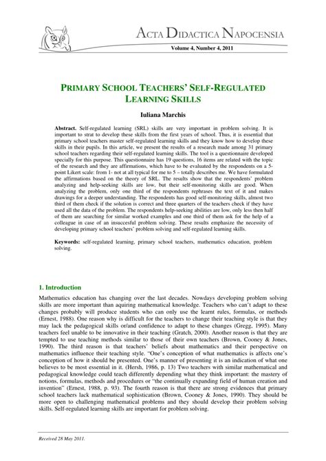 Pdf Primary School Teachers Self Regulated Learning Skills