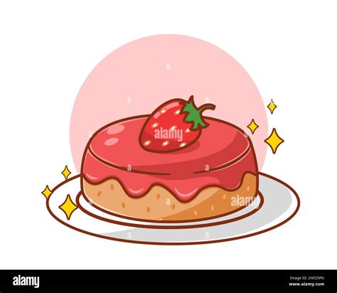 Cute Strawberry Cake Cartoon Illustration Stock Vector Image And Art Alamy