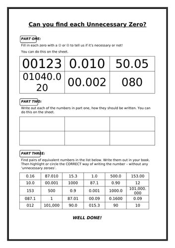 Decimal Places And Unnecessary Zero Teaching Resources