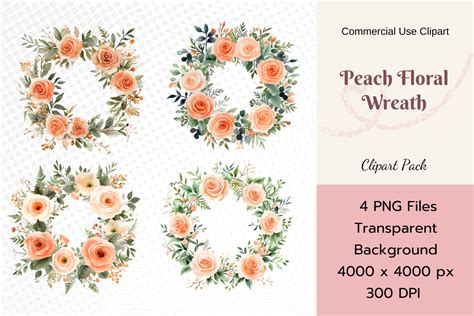 Peach Floral Wreath Clipart Pack 🍑🌿 Graphic By Dream Floral Studio