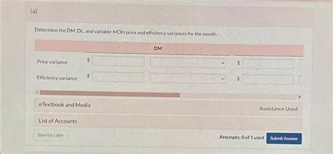 Solved Determine The DM DL And Variable MOH Price And Chegg Com