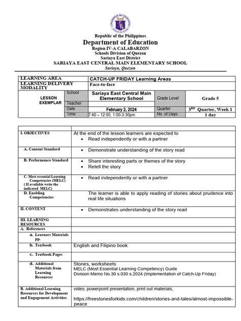 Grade 5 Catch Up Friday Pdf Learning Cognition