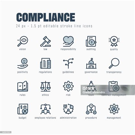 준수 라인 아이콘 세트 편집 가능한 스트로크 픽셀 완벽한 아이콘에 대한 스톡 벡터 아트 및 기타 이미지 아이콘 전략
