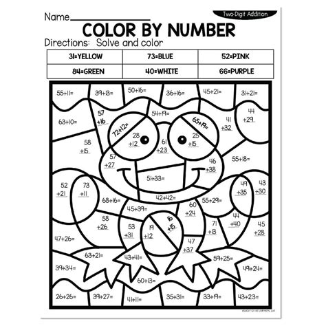 2 Digit Addition Summer Color By Number Frog Worksheets Library