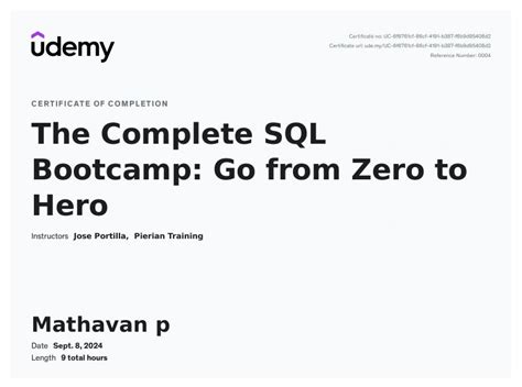 Completed Sql Bootcamp On Udemy Mathavan P Posted On The Topic Linkedin