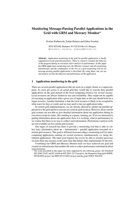 Pdf Monitoring Message Passing Parallel Applications In The Grid With
