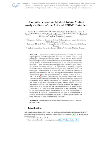 Infant Motion Analysis Computer Vision And Rgb D Data