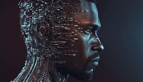Premium Photo Generative Ai Of A Male Cyborg Head With Binary Code