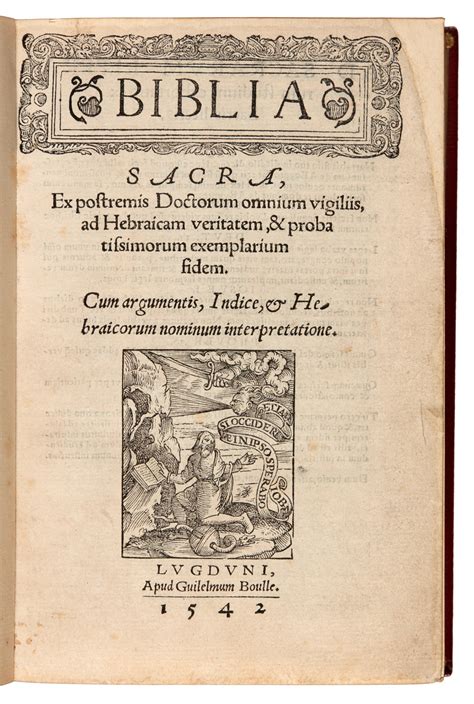 Bible Latin Biblia Sacra Lyon 1542 Later Red Morocco Gilt By