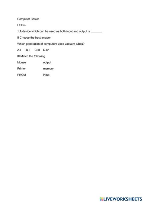 Computer Basics Free Interactive Worksheets 1101407