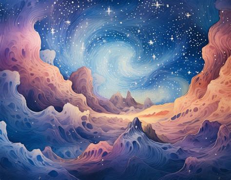 Cosmic Landscape Of Glowing Trees And Swirling Nebulas Stock Illustration Illustration Of