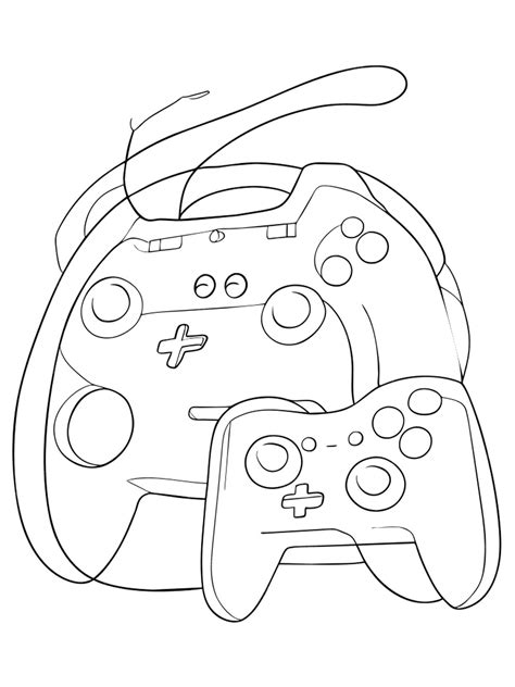 Coloring Page With A Video Game Controller And Other Toys On It Outline