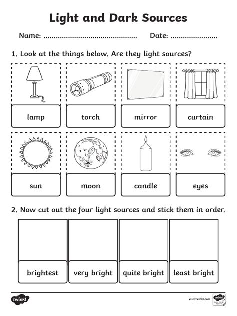 Light Sources Worksheet Pdf Worksheets Library