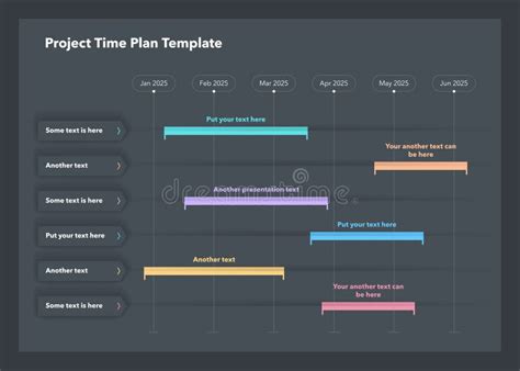 project time plan template with six project tasks in time intervals