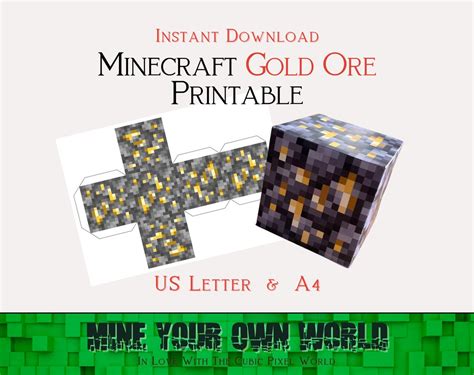 Minecraft Gold Ore Printable Paper Crafts Party Or Room Etsy