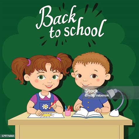 책상에 앉아 재미있는 학생들은 점토 만화 녹색 그리기 읽기 교과서에 대한 스톡 벡터 아트 및 기타 이미지 교과서 교습