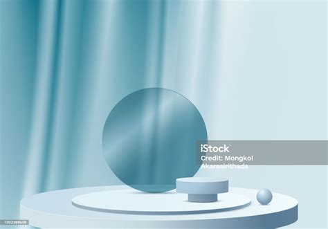 3d 배경 제품은 기하학적 플랫폼으로 최소한의 연단 장면을 제공합니다 포디움이 있는 배경 벡터 3d 렌더링 화장품을 보여주기 위해 서 있습니다 받침대 모던 스튜디오 블루
